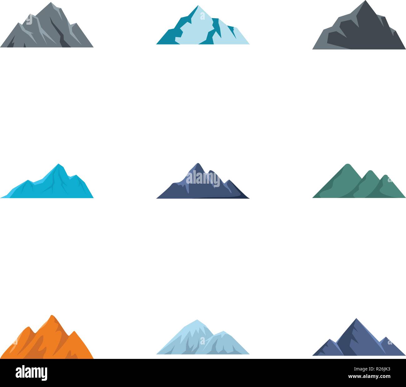 Mountain icons set. flat set of 9 mountain vector icons for web ...