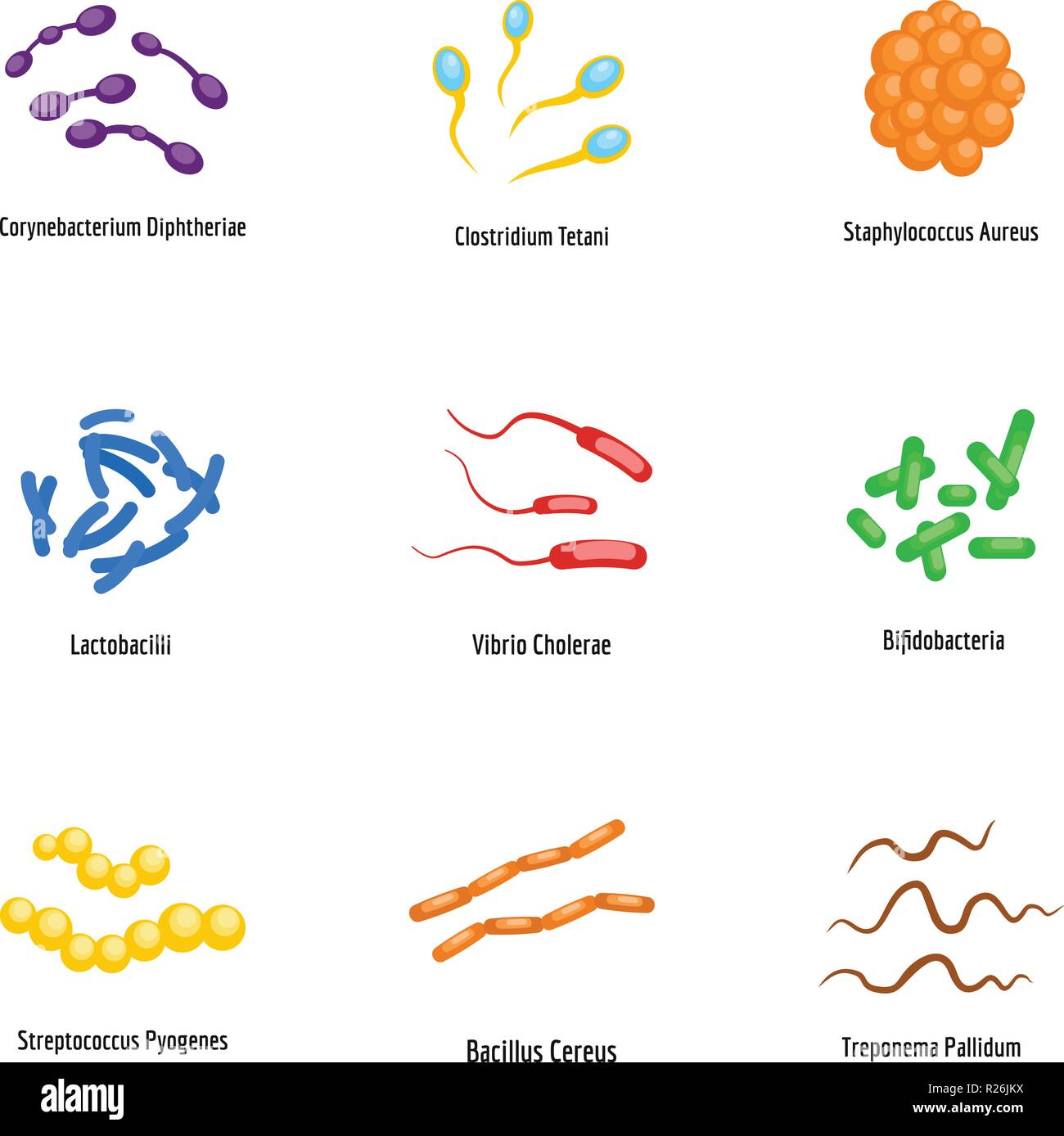 Microbe icons set. flat set of 9 microbe vector icons for web isolated ...