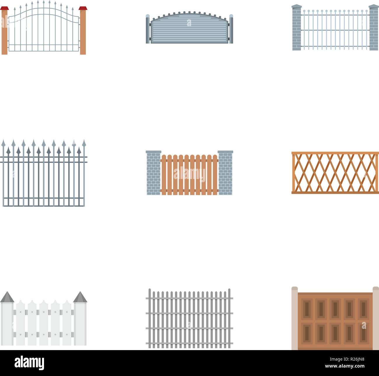 Fence icons set. flat set of 9 fence vector icons for web isolated on ...