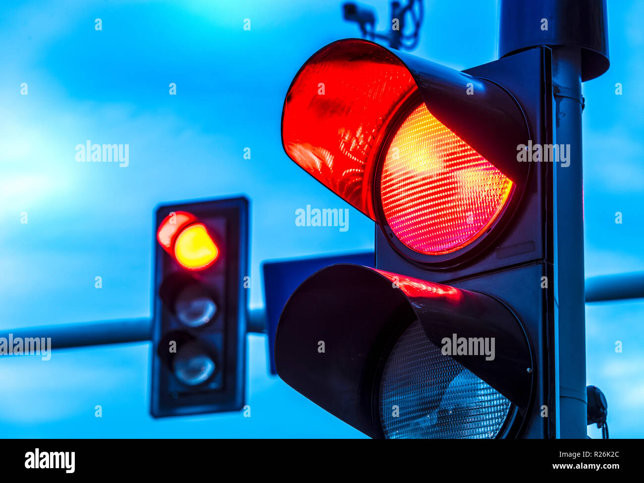 Traffic lights over urban intersection Stock Photo - Alamy