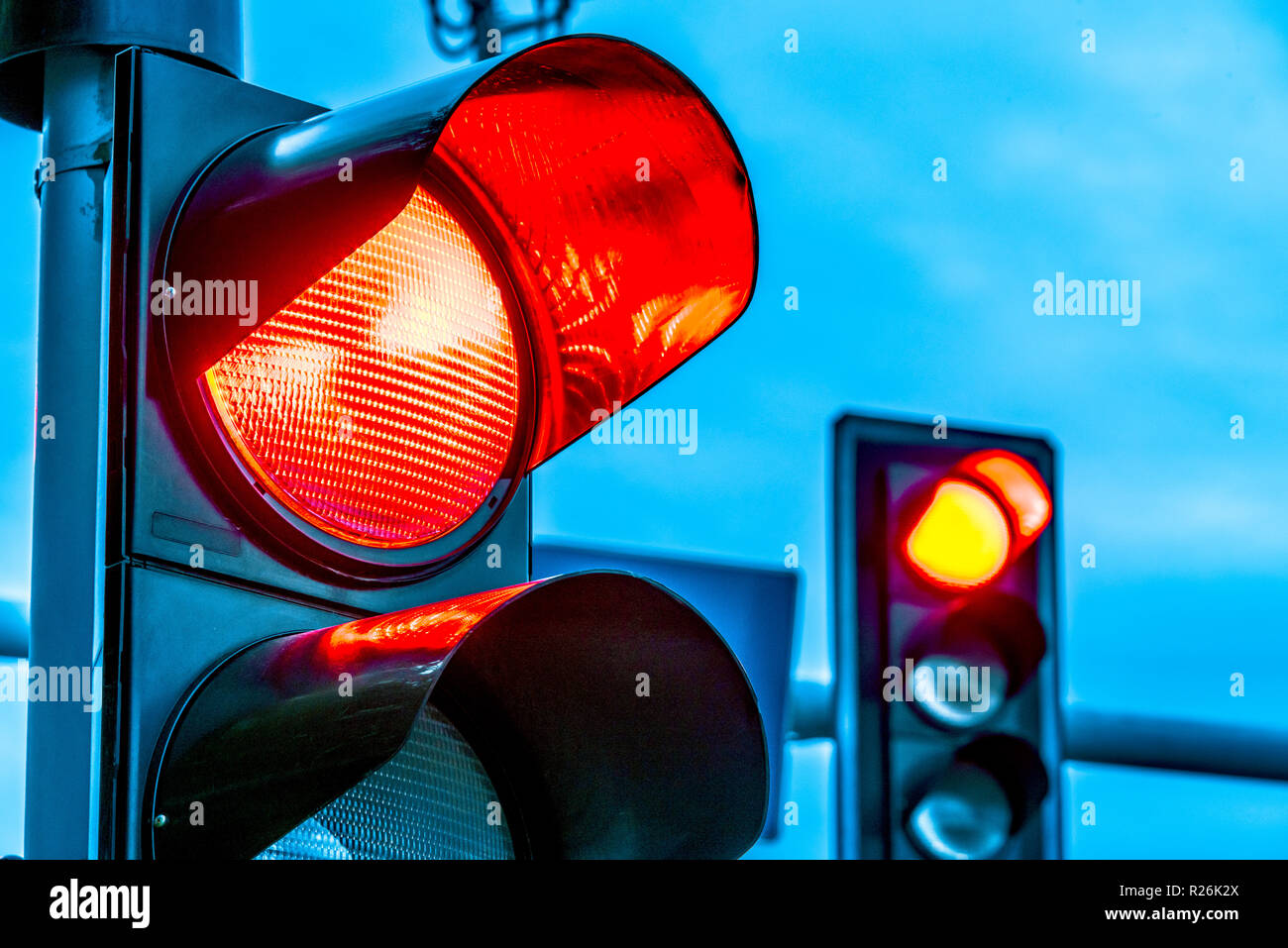 Traffic lights over urban intersection Stock Photo - Alamy