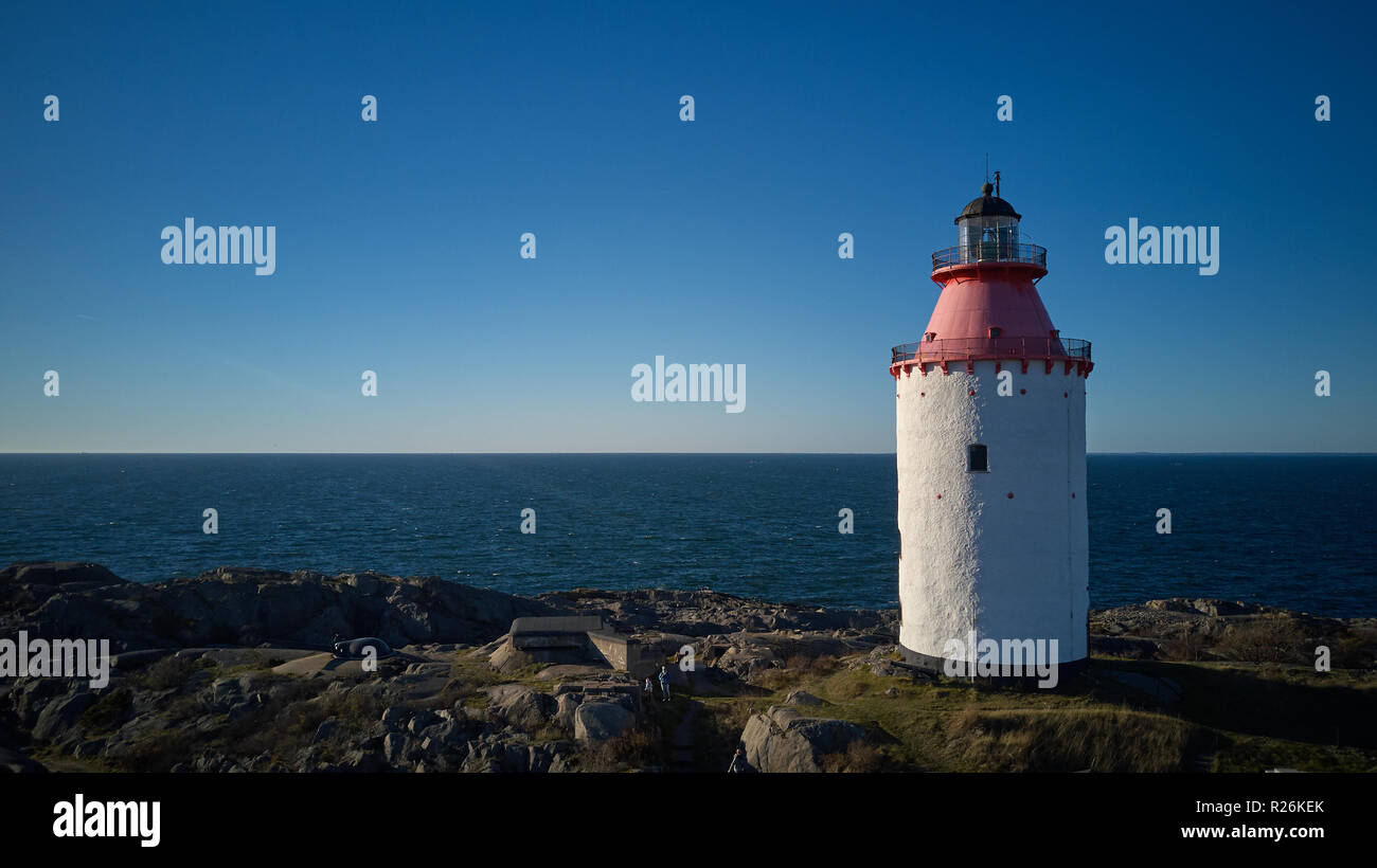 Lighthouse in Swedish village Landsort on the island of Oja. Landsort is the southernmost point ...