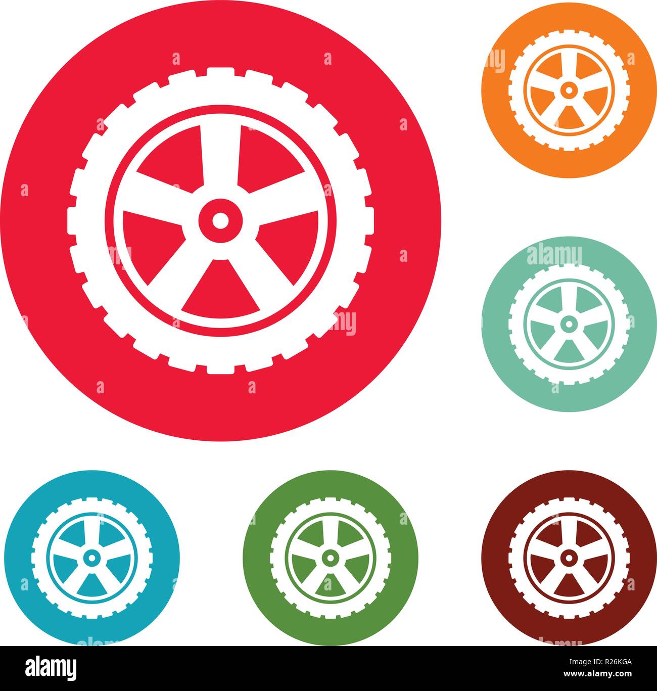 Transport tire icons circle set vector isolated on white background ...