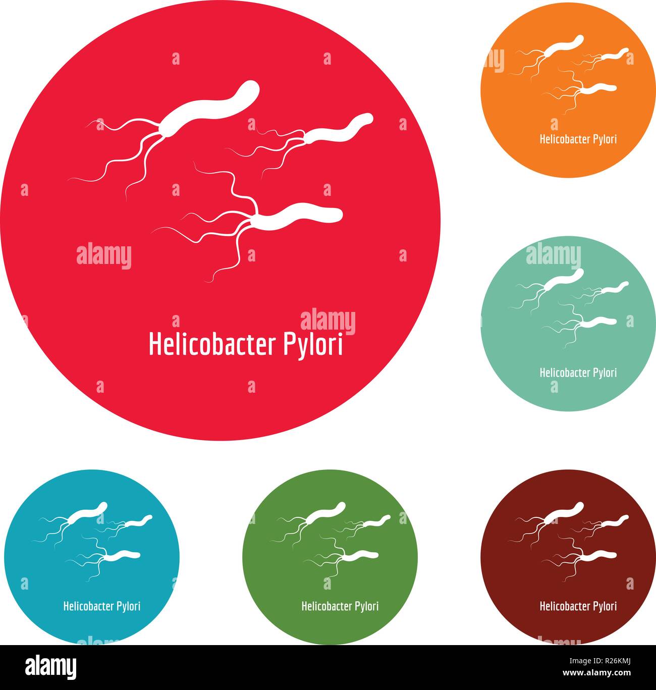 Helicobacter pylory icons circle set vector isolated on white ...