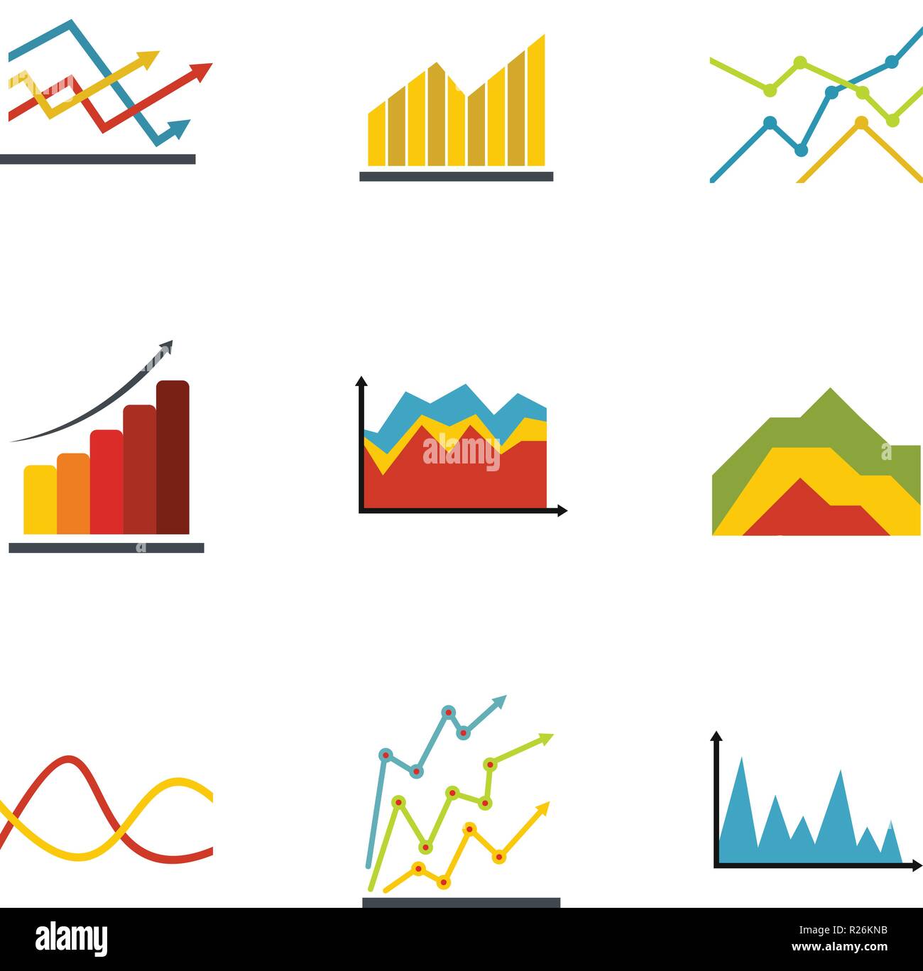 Economic graph icons set. flat set of 9 economic graph vector icons for ...
