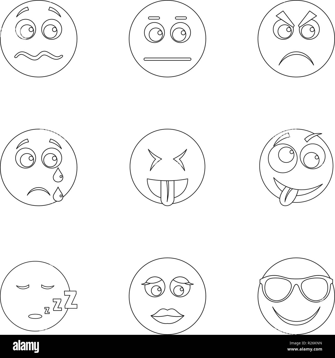 Visage icons set. Outline set of 9 visage vector icons for web isolated ...