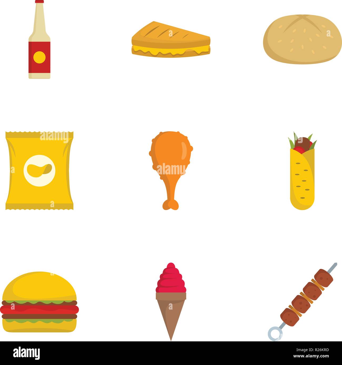 Eat icons set. flat set of 9 eat vector icons for web isolated on white ...