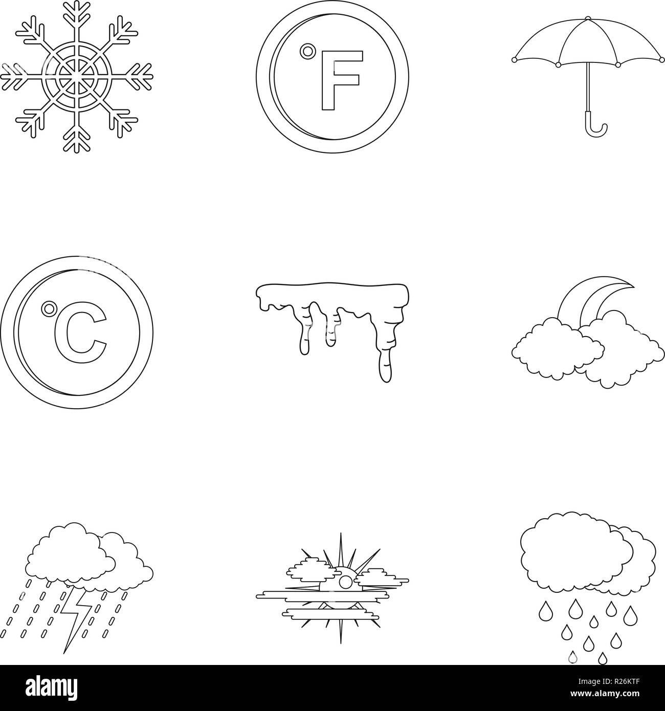 Meteorological observation icons set. Outline set of 9 meteorological ...