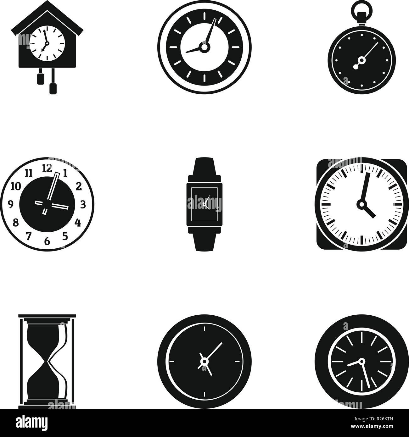 Alarm clock icons set. Simple set of 9 alarm clock vector icons for web ...