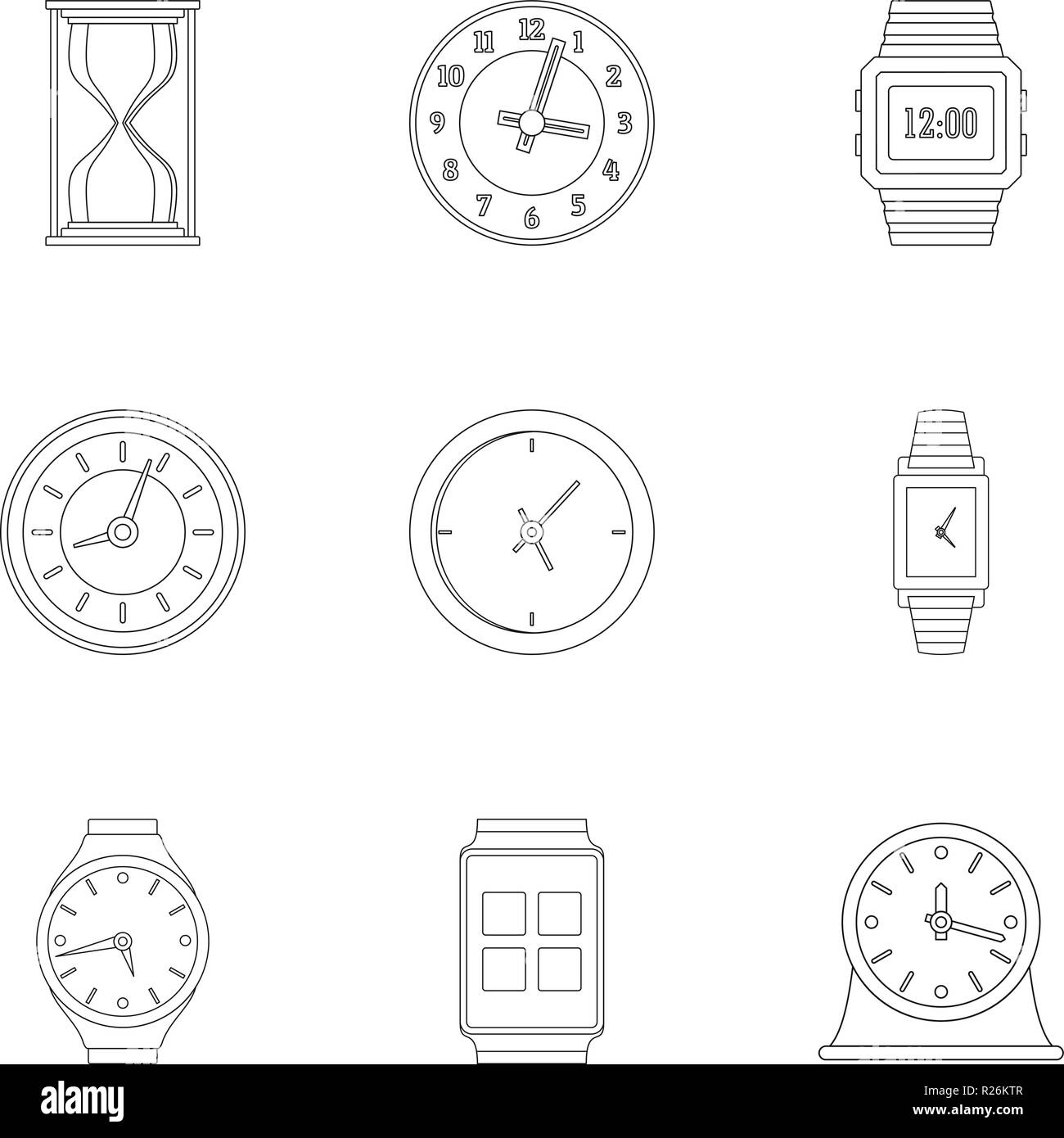 Chrono icons set. Outline set of 9 chrono vector icons for web isolated ...