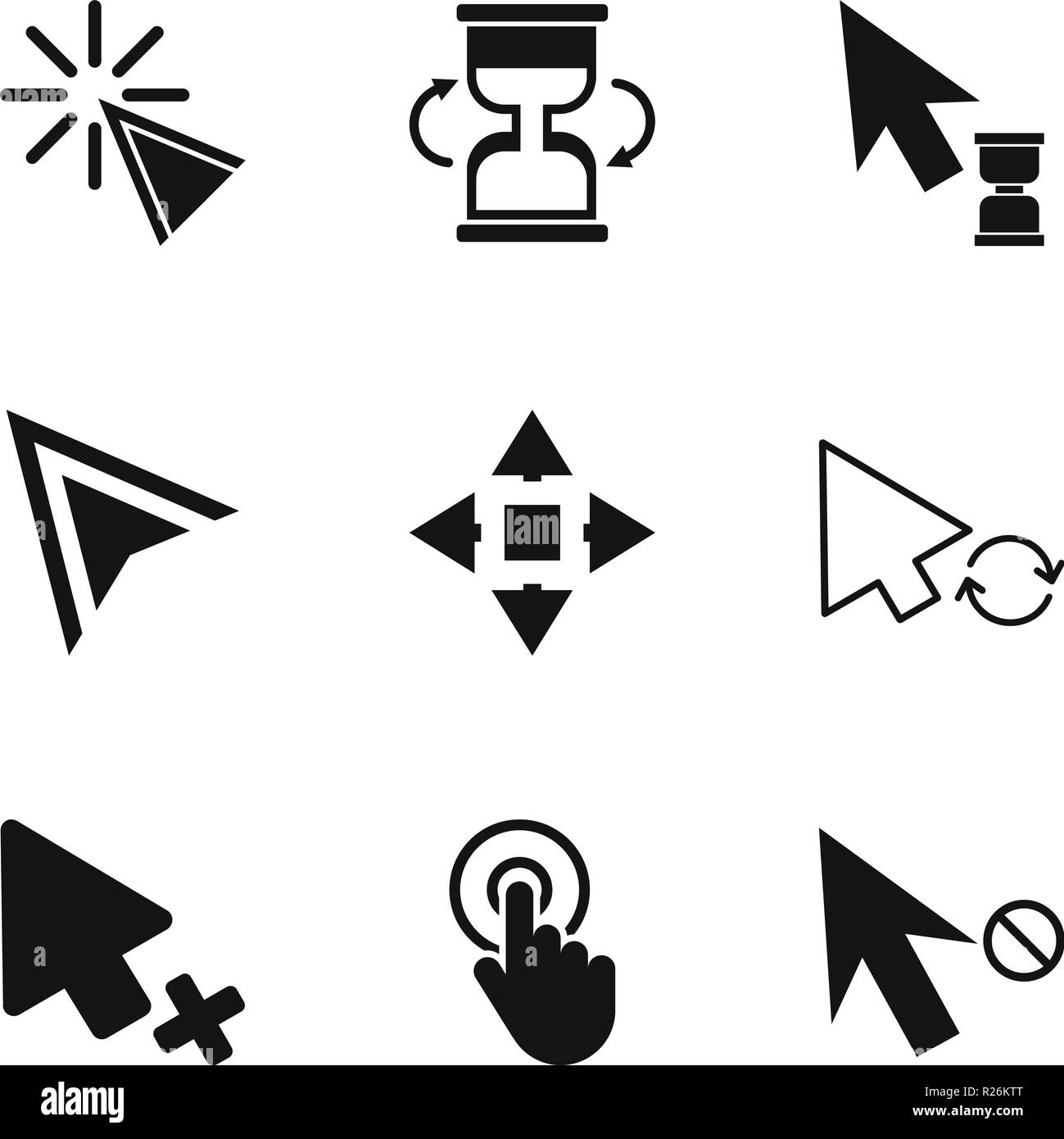 Clicking icons set. Simple set of 9 clicking vector icons for web ...