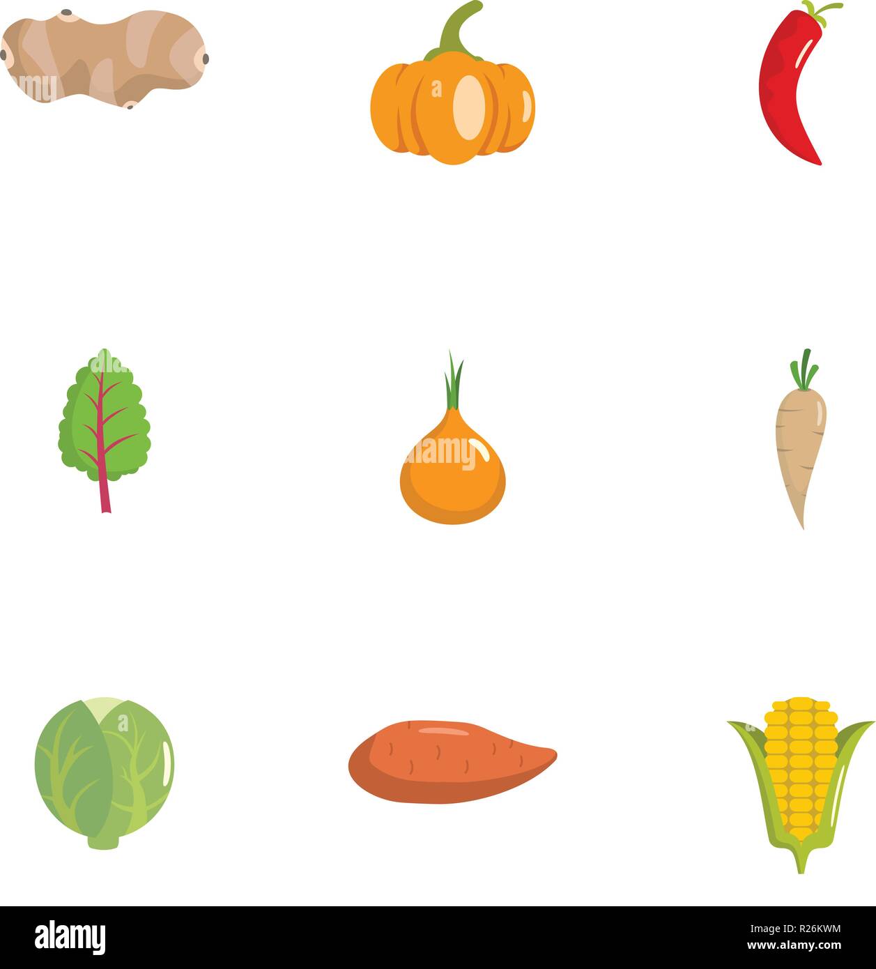 Veggie icons set. flat set of 9 veggie vector icons for web isolated on ...