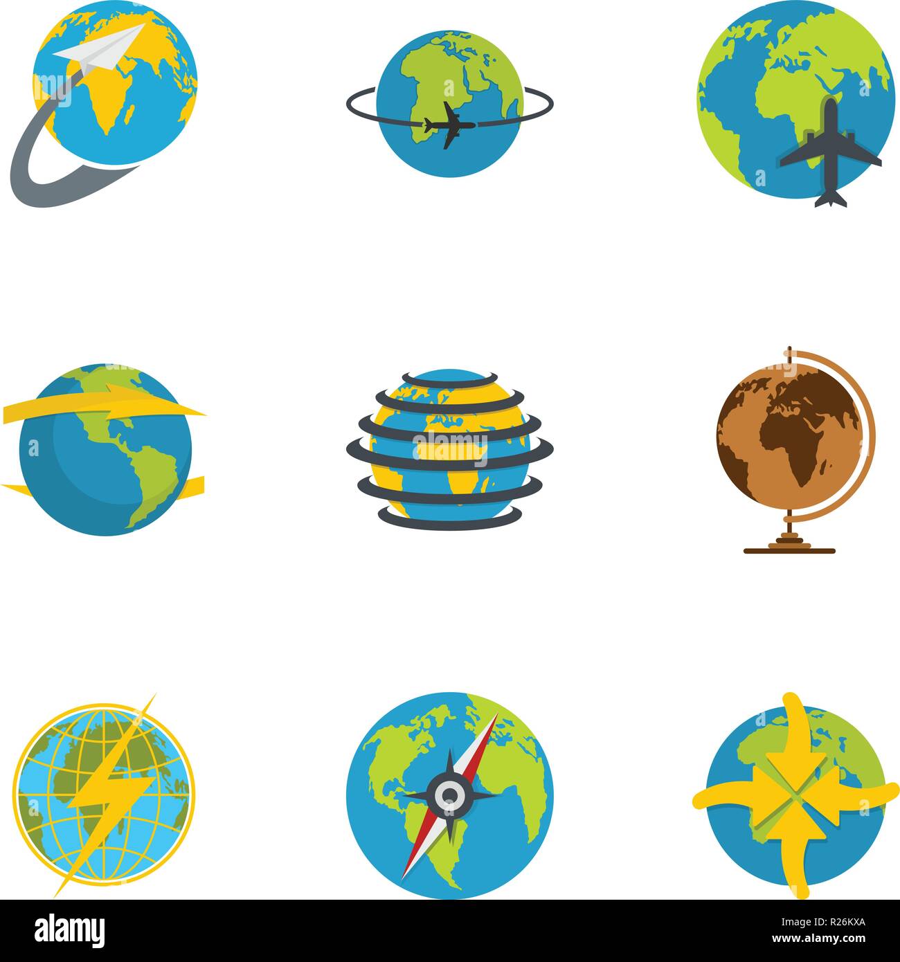 Globe icons set. flat set of 9 globe vector icons for web isolated on ...