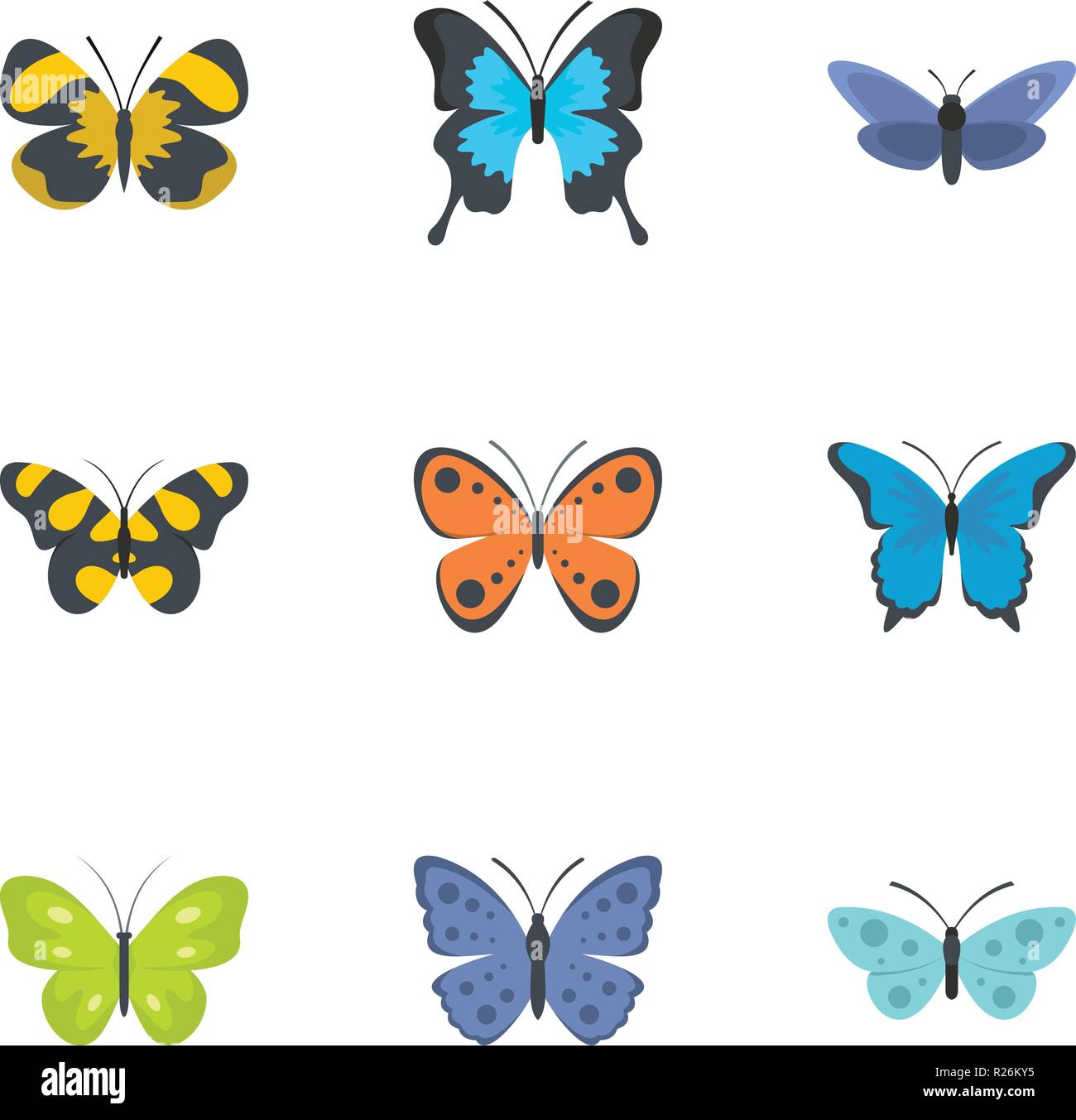Moth icons set. flat set of 9 moth vector icons for web isolated on ...