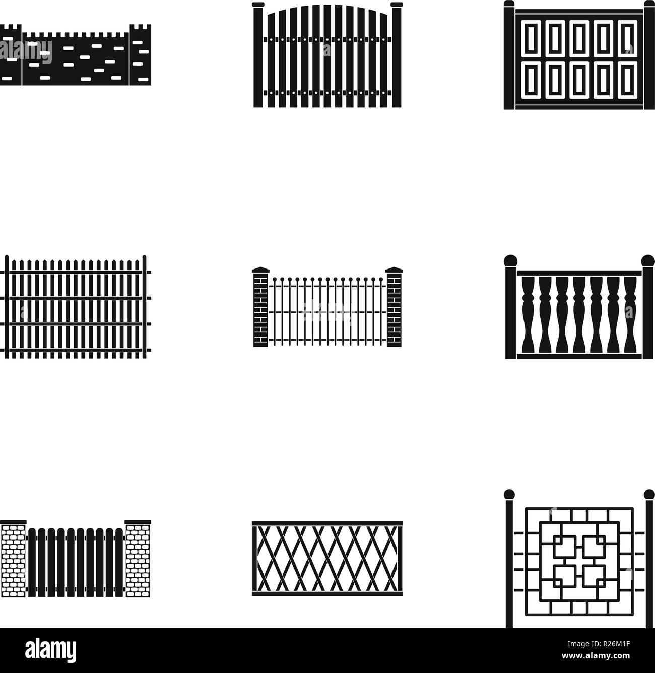 Gate icons set. Simple set of 9 gate vector icons for web isolated on ...