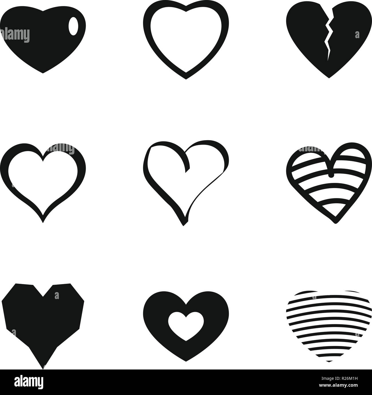 Little heart icons set. Simple set of 9 little heart vector icons for ...