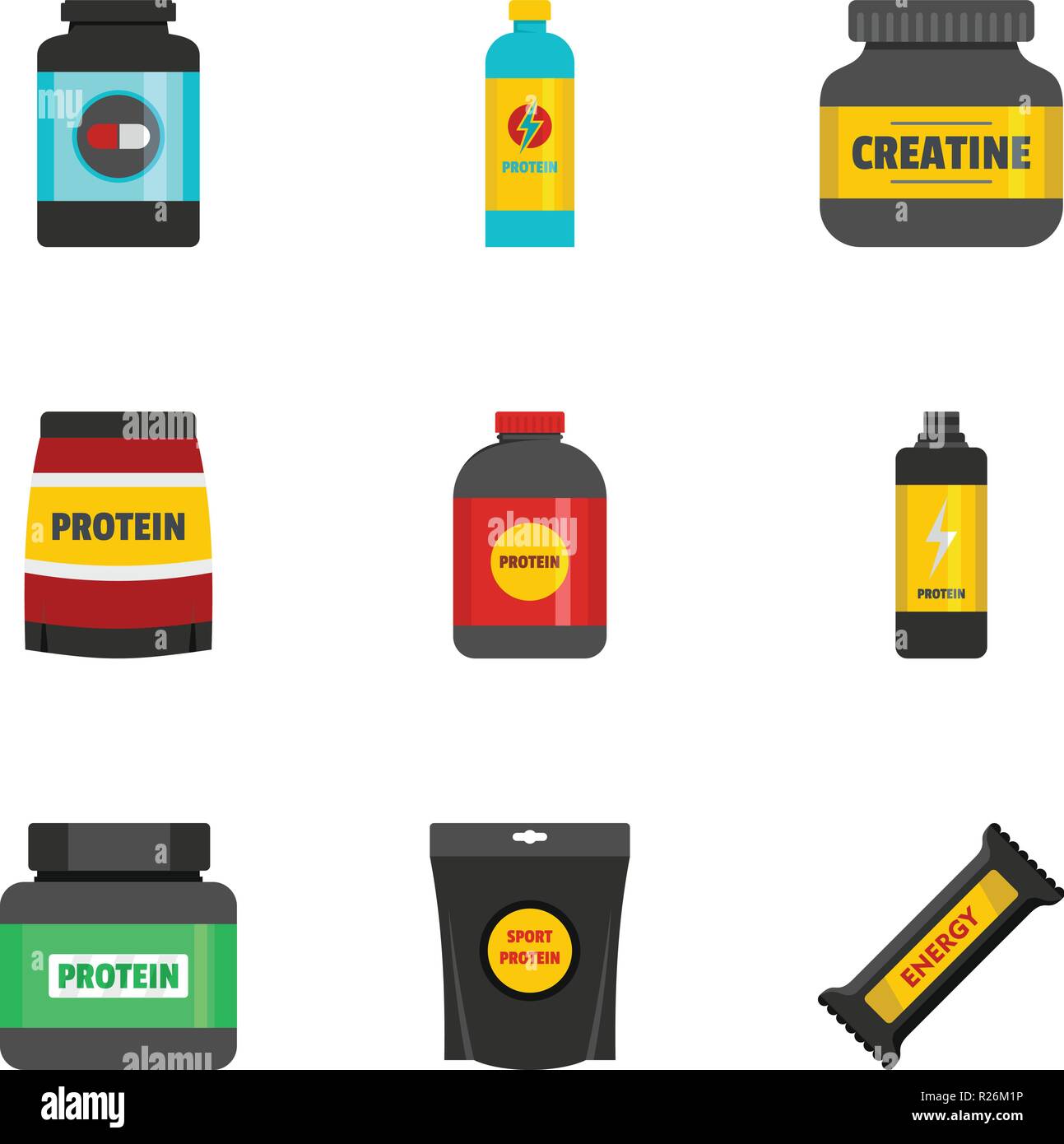Sport nutrition icons set. flat set of 9 sport nutrition vector icons ...