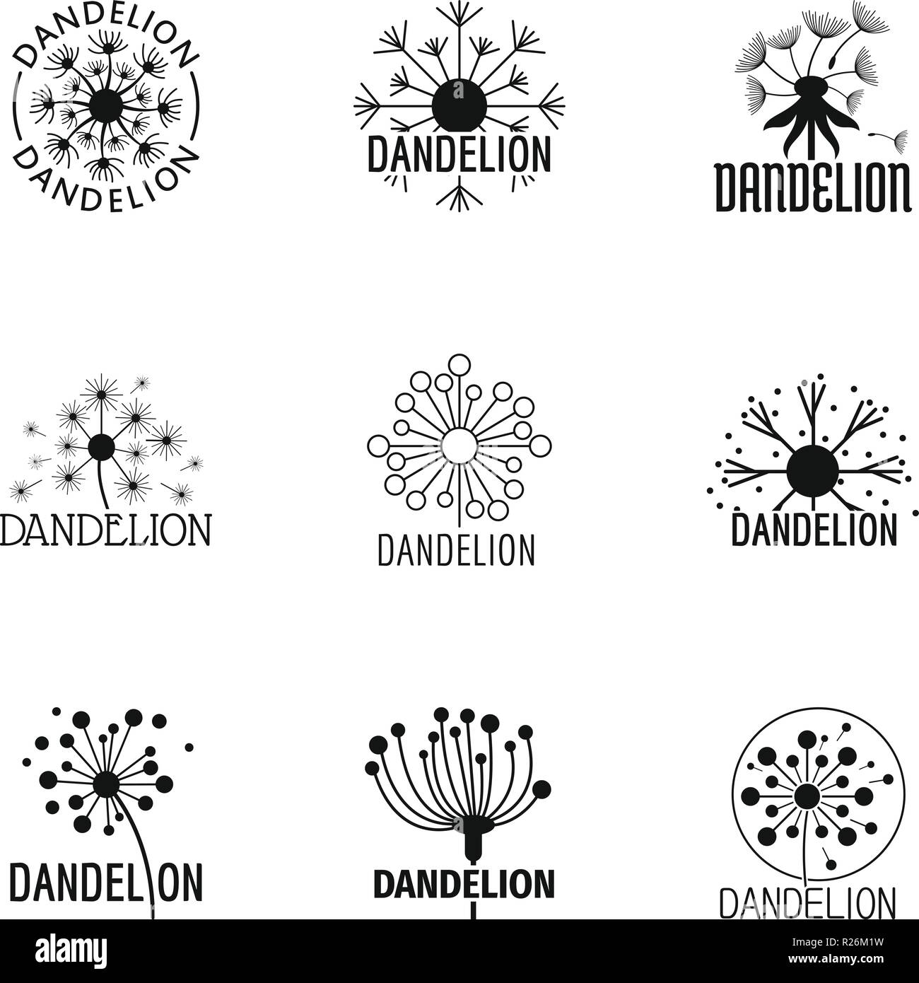 Taraxacum icons set. Simple set of 9 taraxacum vector icons for web ...