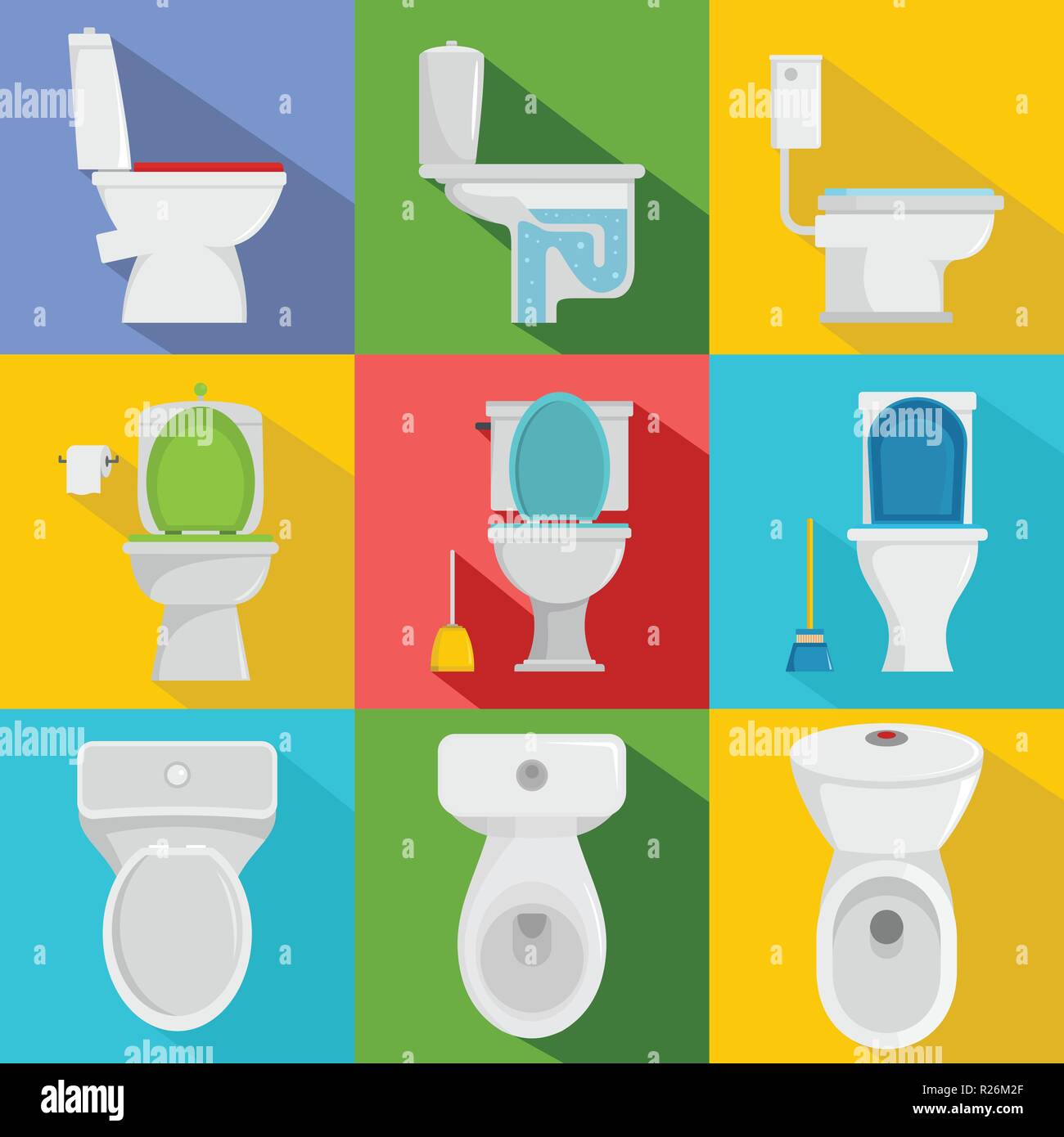 Toilet bowl icons set. Flat illustration of 9 toilet bowl vector icons ...