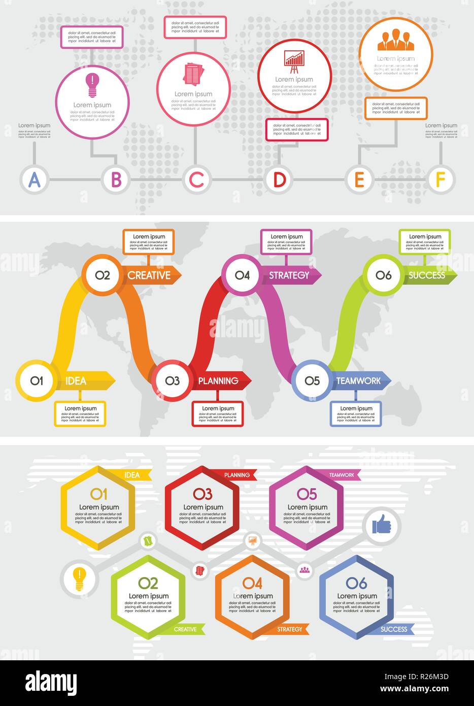 Workflow timeline process infographics banner concept set. Flat ...