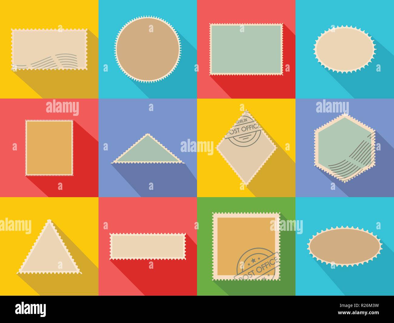 Postage stamp icons set. Flat illustration of 12 postage stamp vector ...