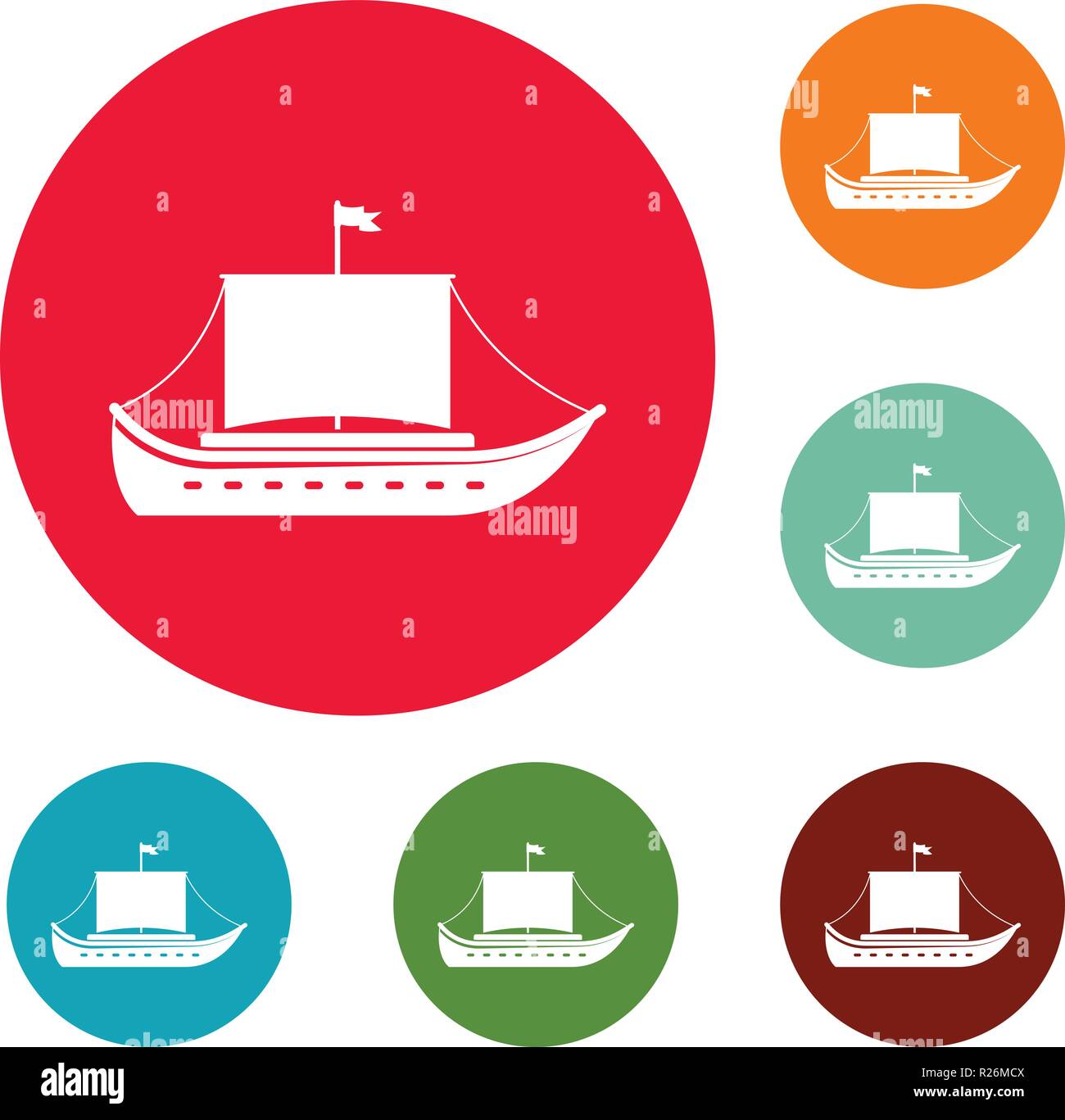 Ship ancient icons circle set vector isolated on white background Stock ...