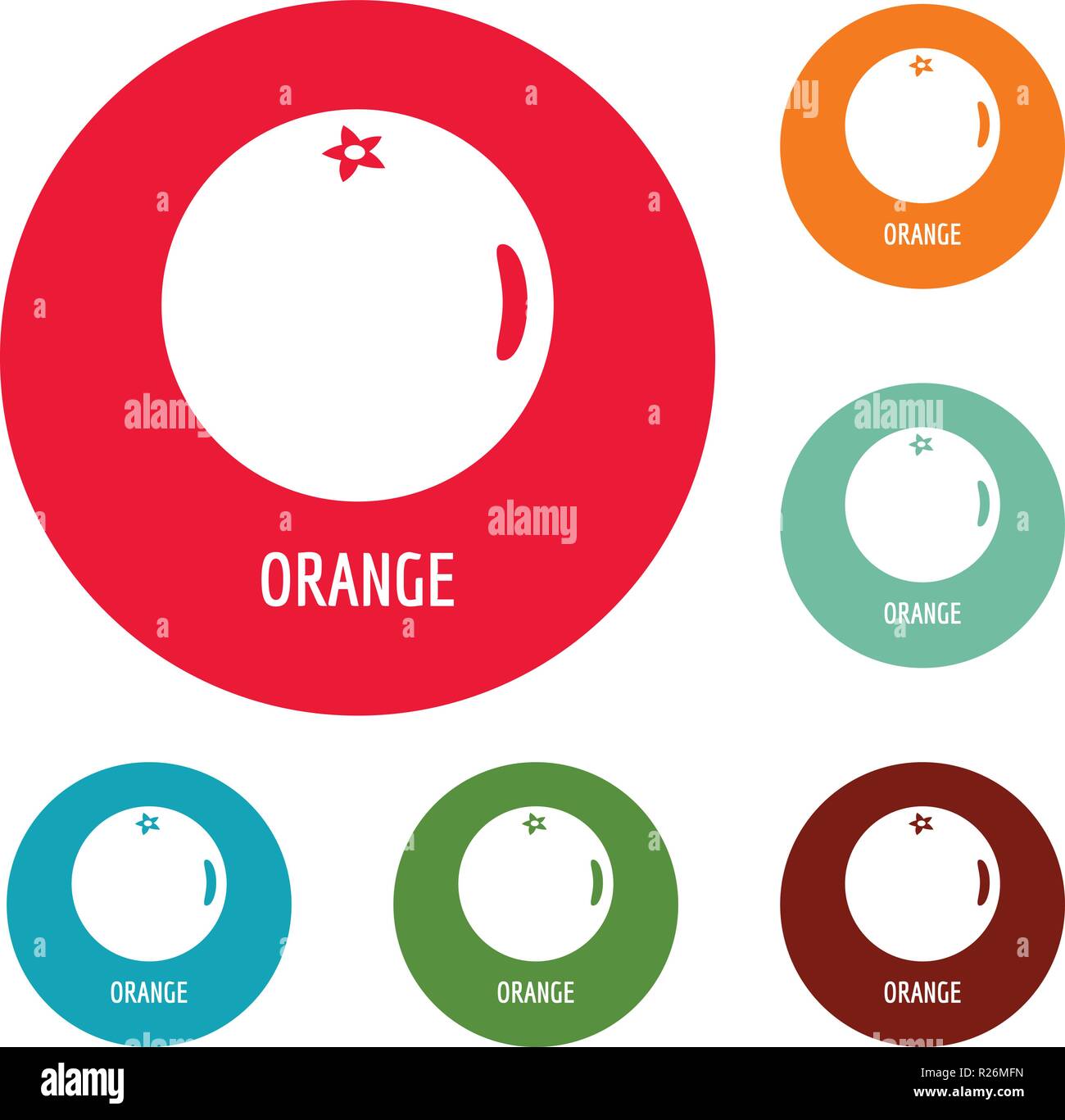 Orange icons circle set vector isolated on white background Stock ...