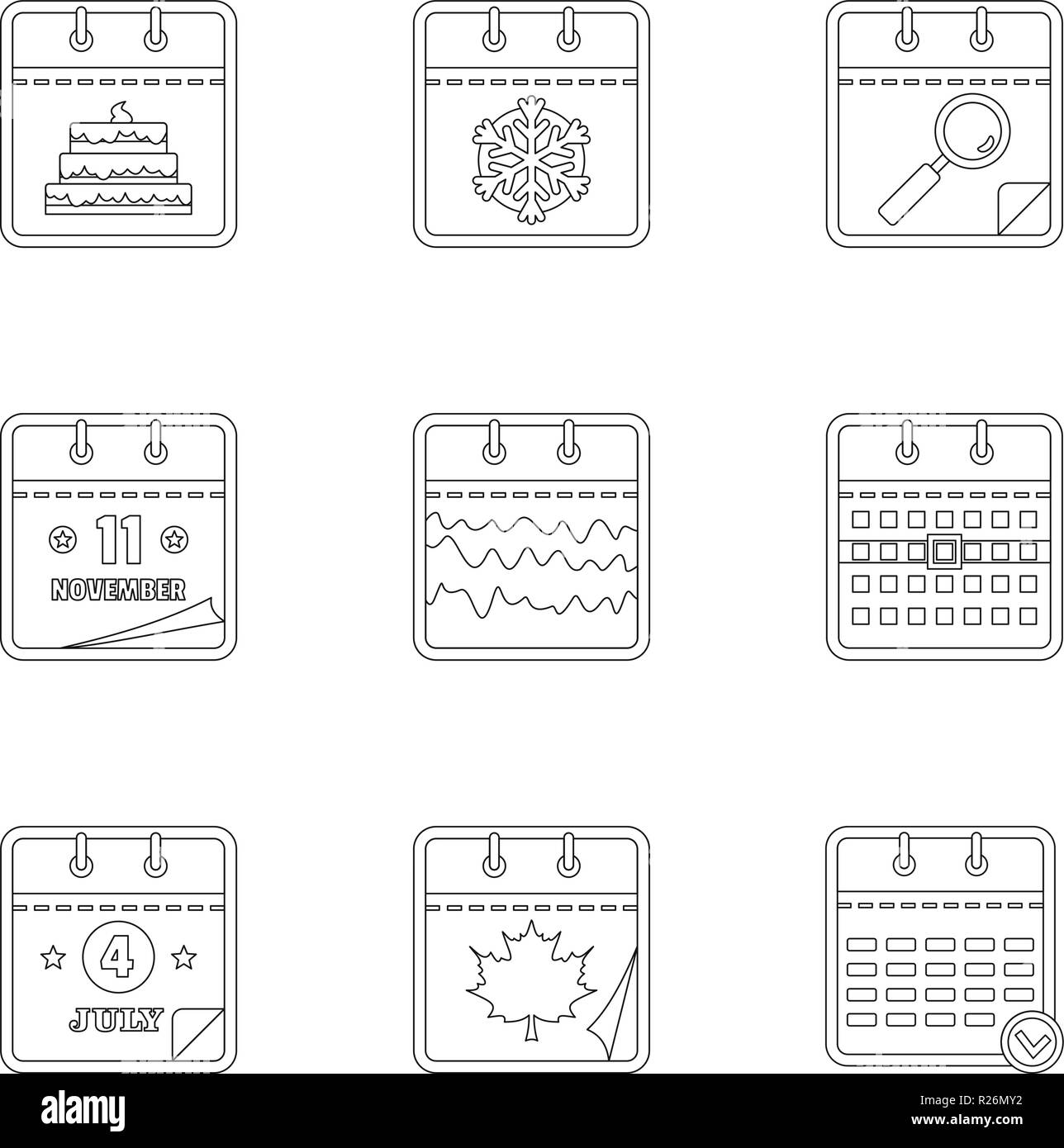 Daily log icons set. Outline set of 9 daily log vector icons for web ...