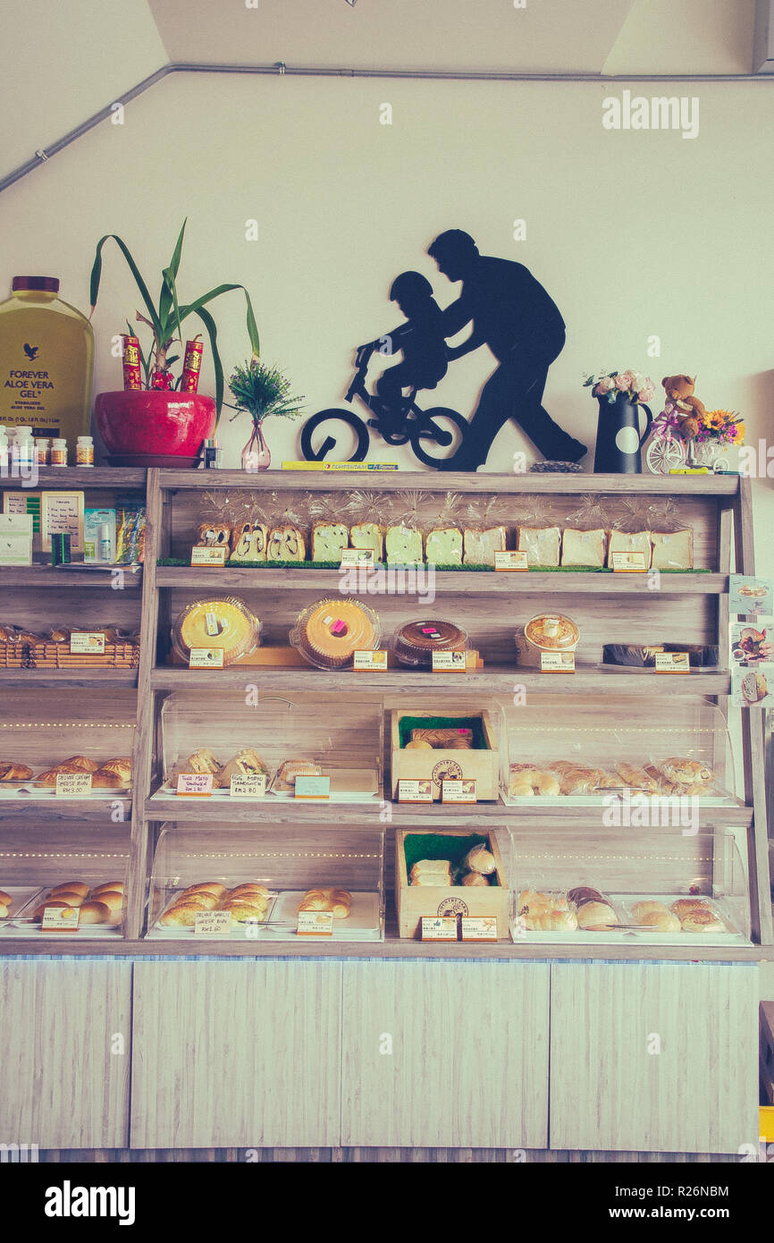 beautiful cafe and bakery with table and seating Stock Photo - Alamy