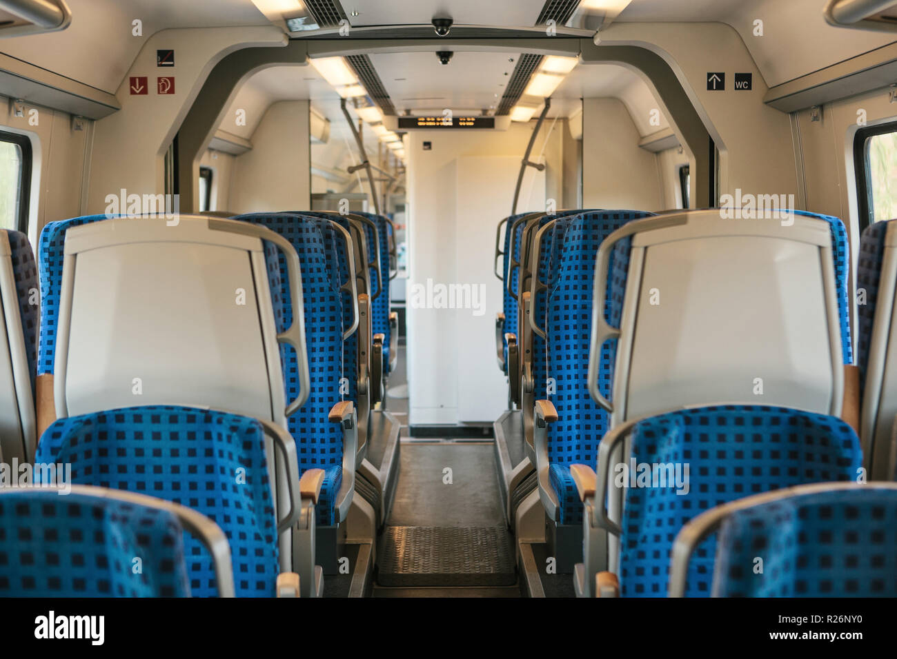 Empty train interior in Germany for moving people for long and short ...