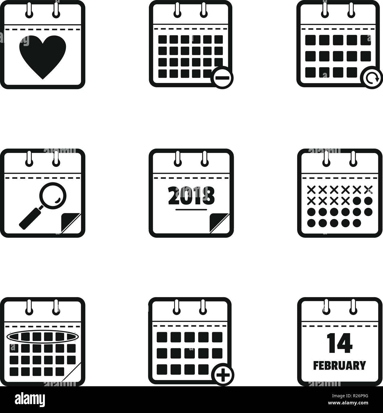 Chronological table icons set. Simple set of 9 chronological table ...