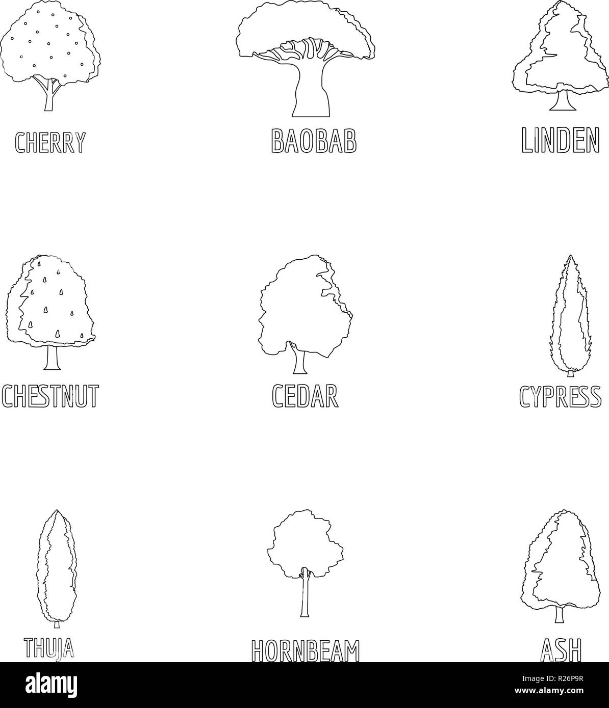 Forest regulation icons set. Outline set of 9 forest regulation vector ...