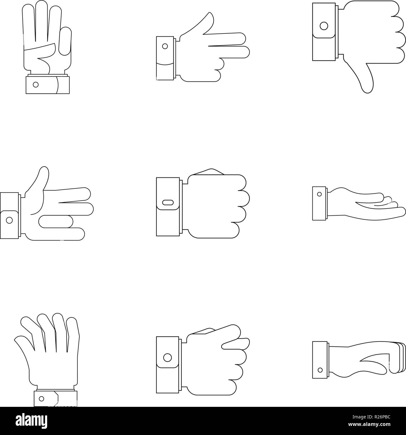 Motion flow icons set. Outline set of 9 motion flow vector icons for ...