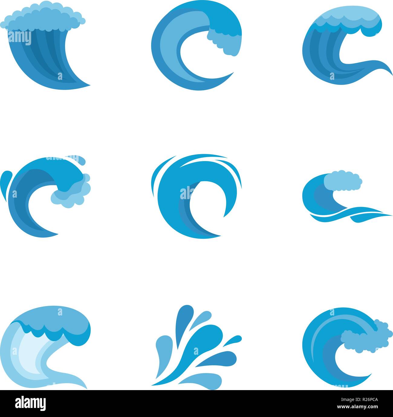 Oscillation icons set. Flat set of 9 oscillation vector icons for web isolated on white ...