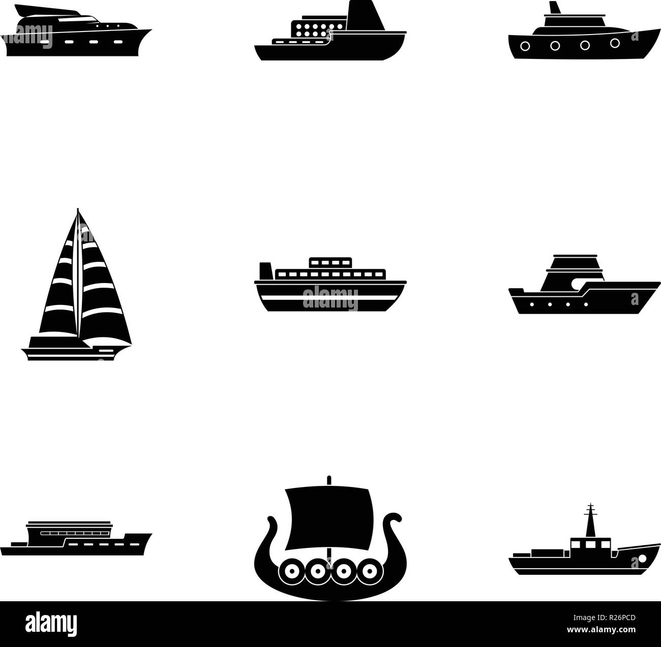 Nautical boat icons set. Simple set of 9 nautical boat vector icons for ...