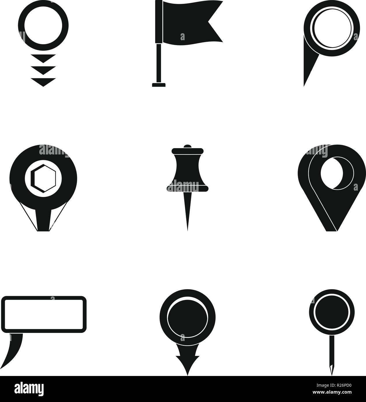 Placement icons set. Simple set of 9 placement vector icons for web ...