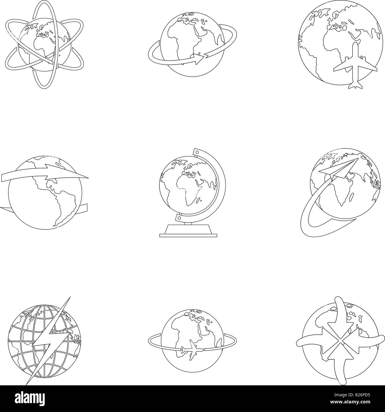 Home planet icons set. Outline set of 9 home planet vector icons for ...
