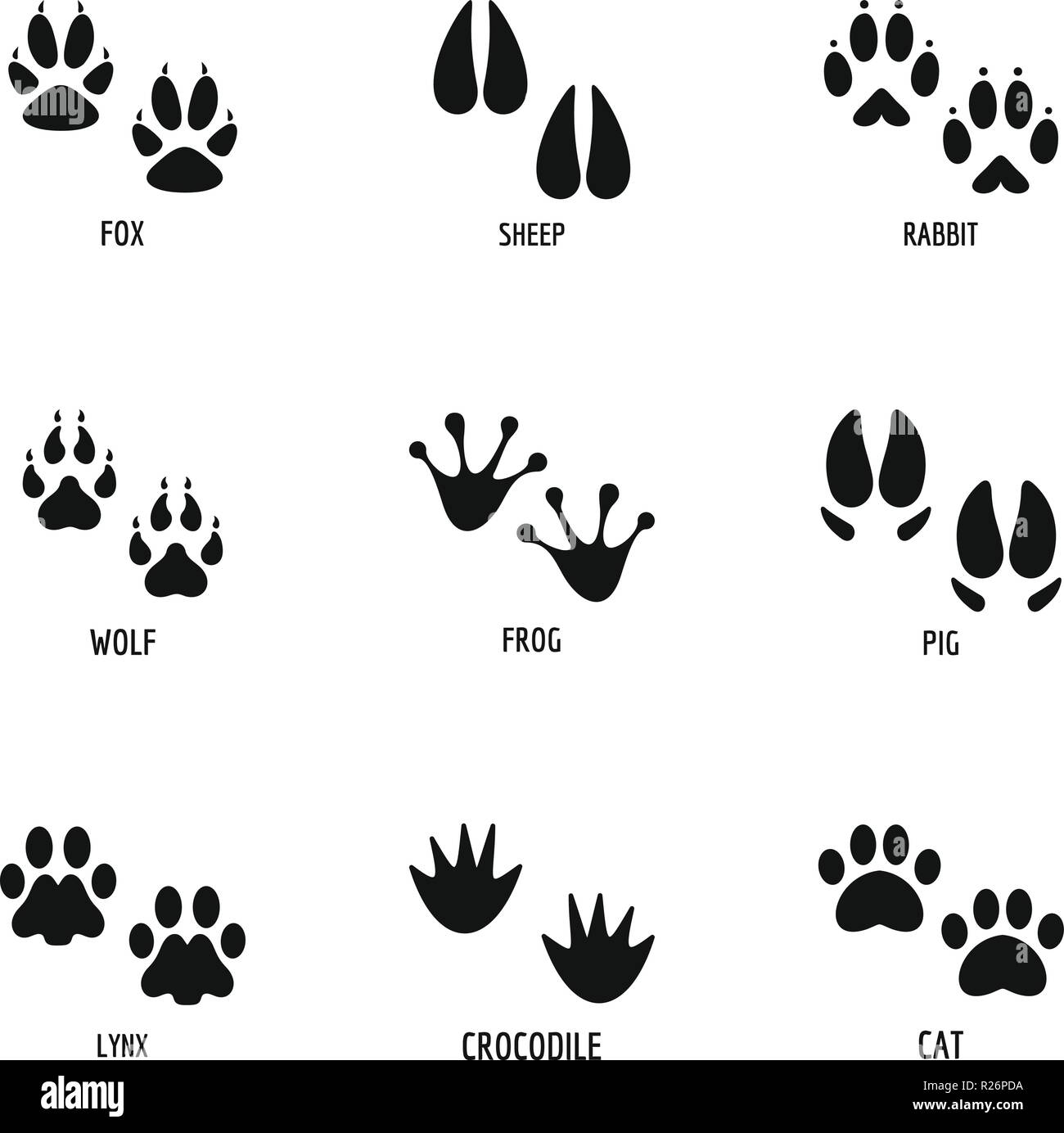 Paw icons set. Simple set of 9 paw vector icons for web isolated on ...