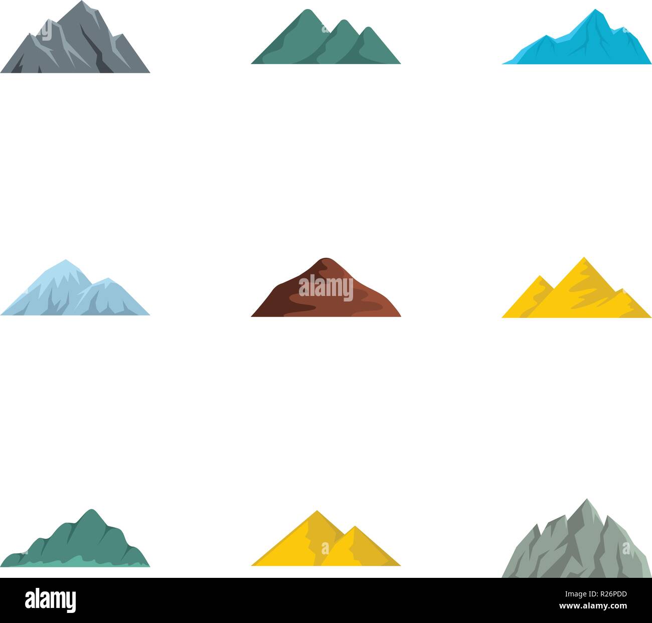Volcano icons set. flat set of 9 volcano vector icons for web isolated ...