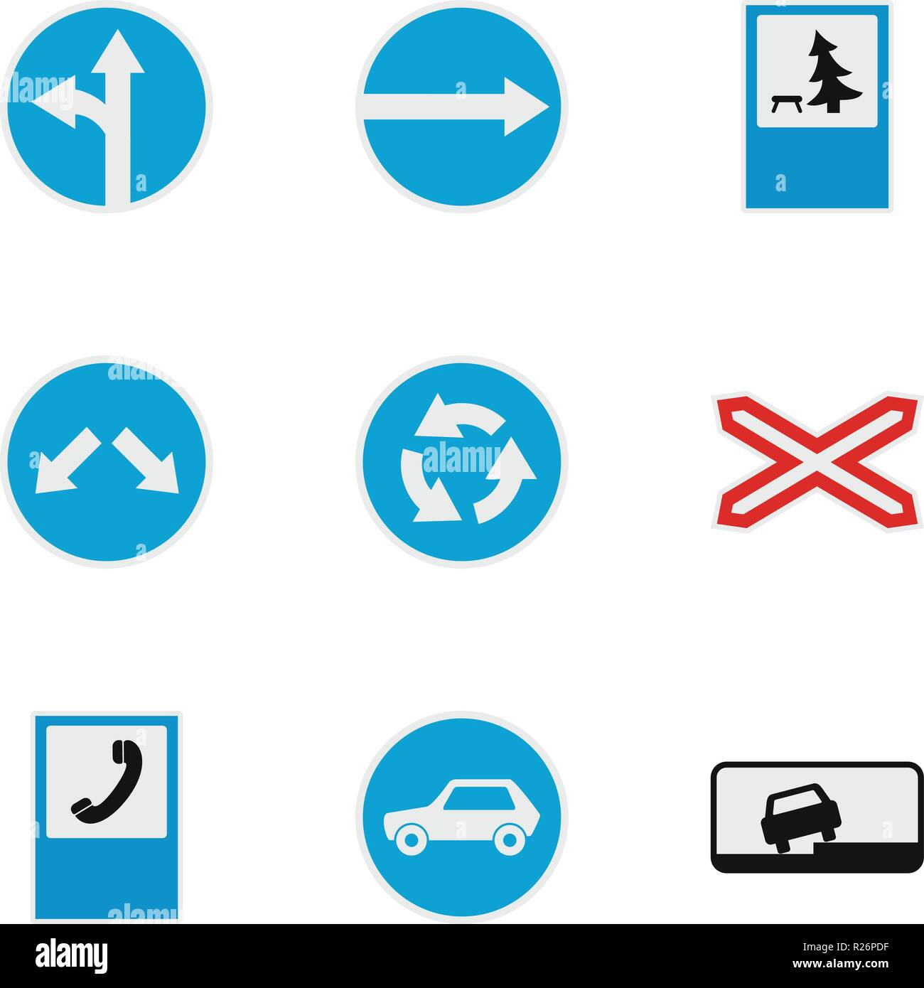 Direction sign icons set. flat set of 9 direction sign vector icons for ...