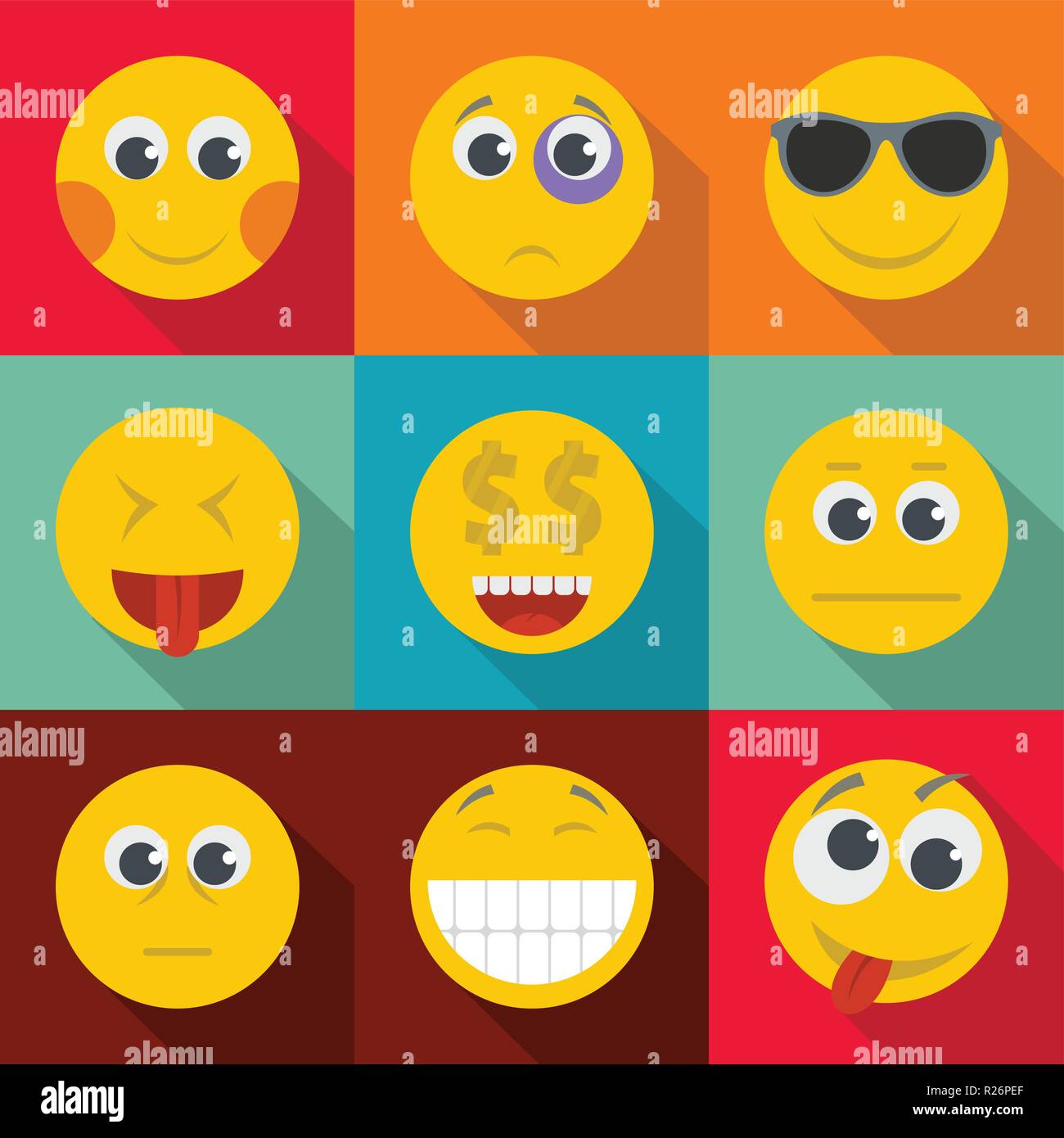 Expression of emotion icons set. flat set of 9 expression of emotion ...