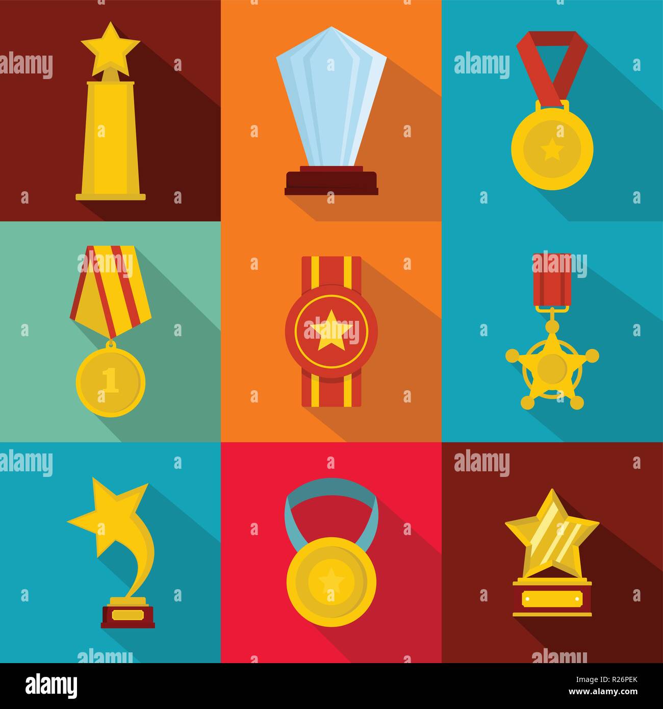 Merit icons set. flat set of 9 merit vector icons for web isolated on ...