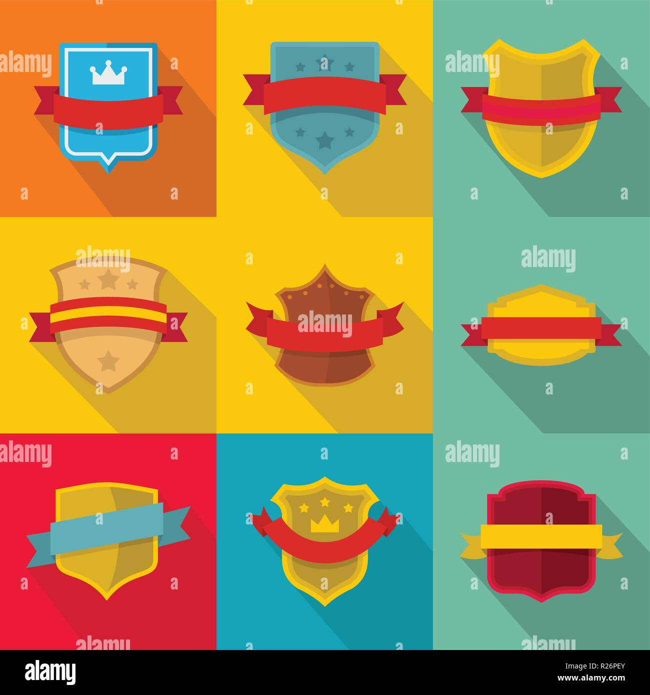 Heraldic board icons set. flat set of 9 heraldic board vector icons for ...