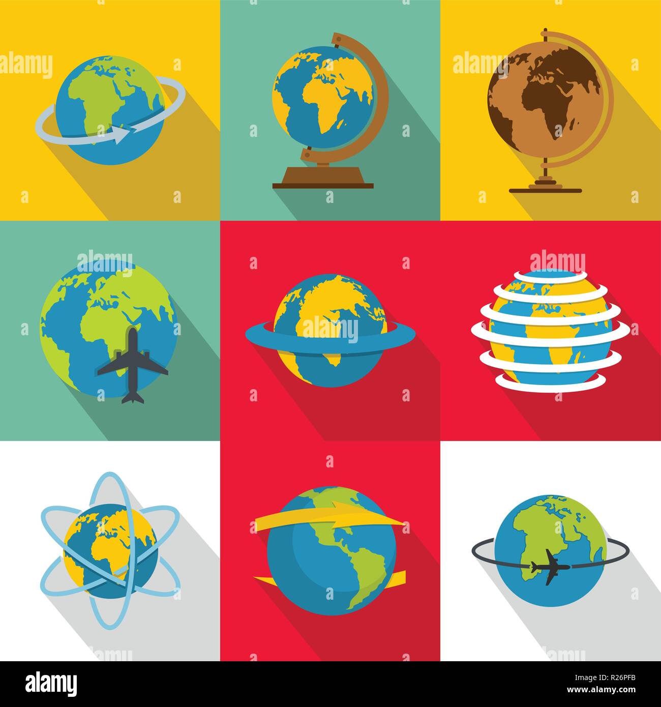 Global map icons set. flat set of 9 global map vector icons for web ...
