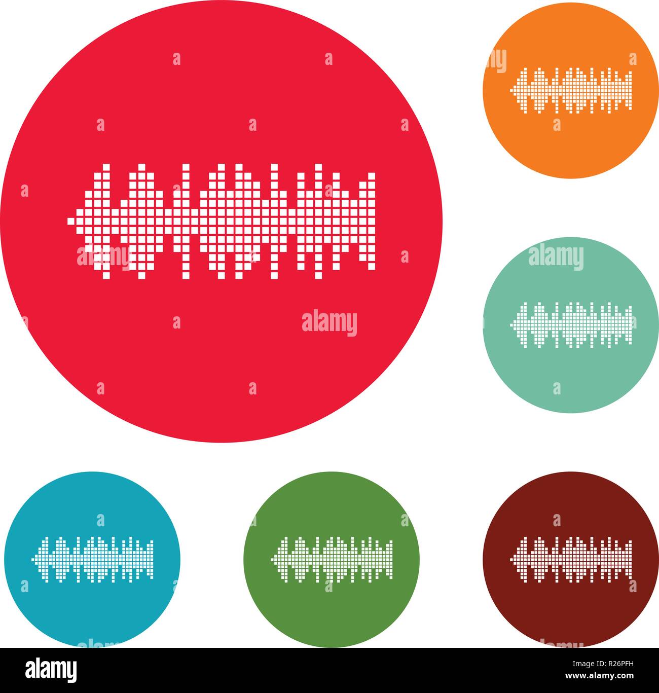 Equalizer wavy radio icons circle set vector isolated on white ...