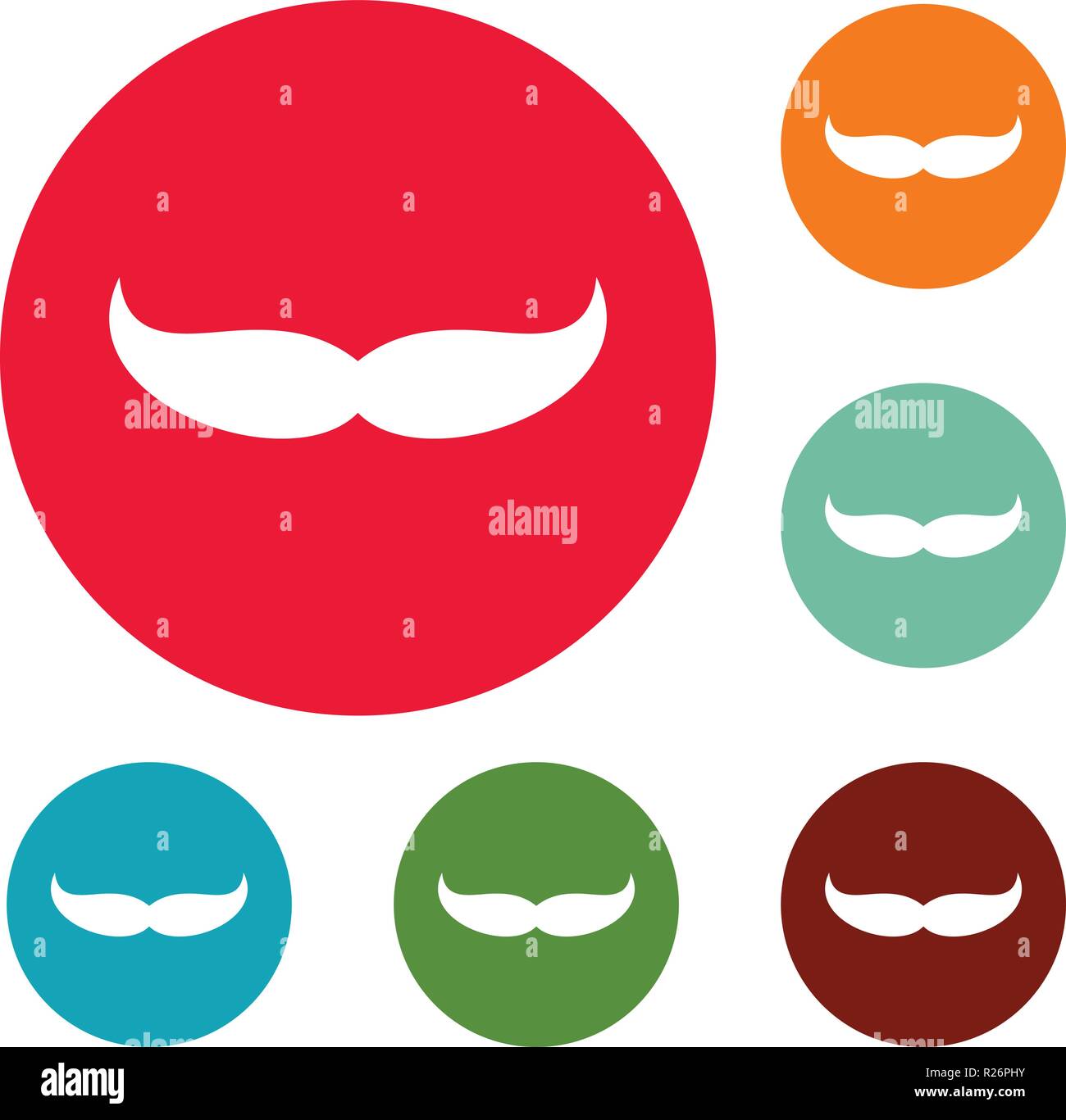 Pointing mustache icons circle set vector isolated on white background ...