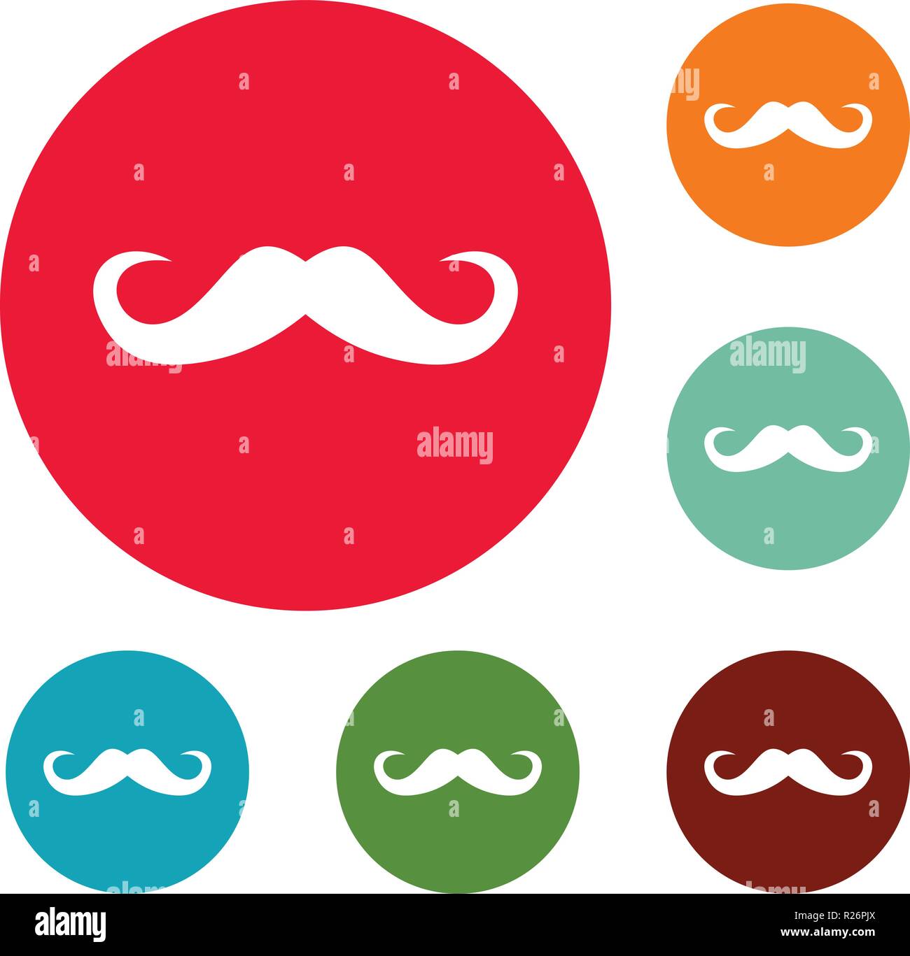 Handlebar mustache icons circle set vector isolated on white background ...