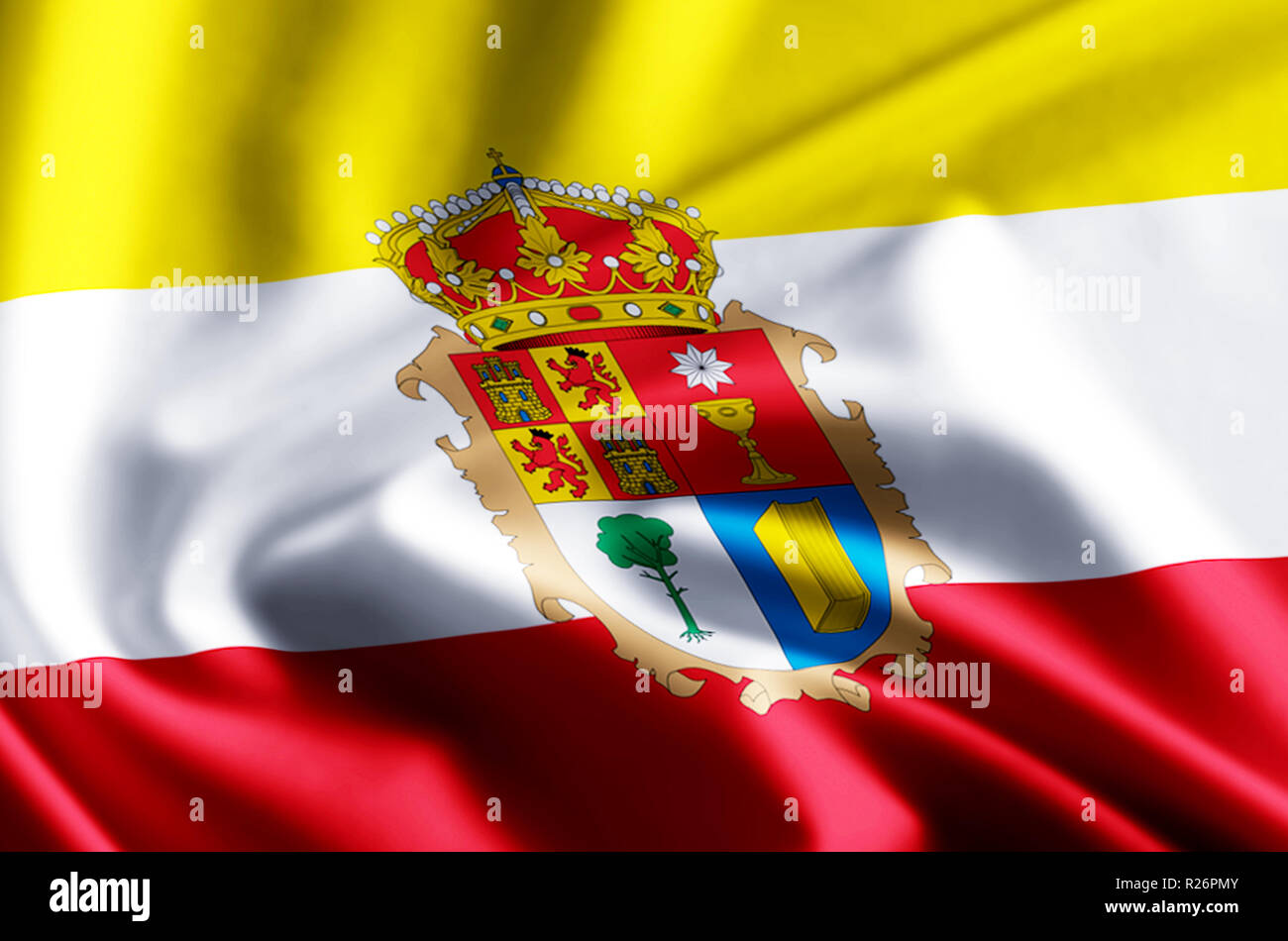 Cuenca 3D waving and closeup flag illustration with reflections. Usable ...