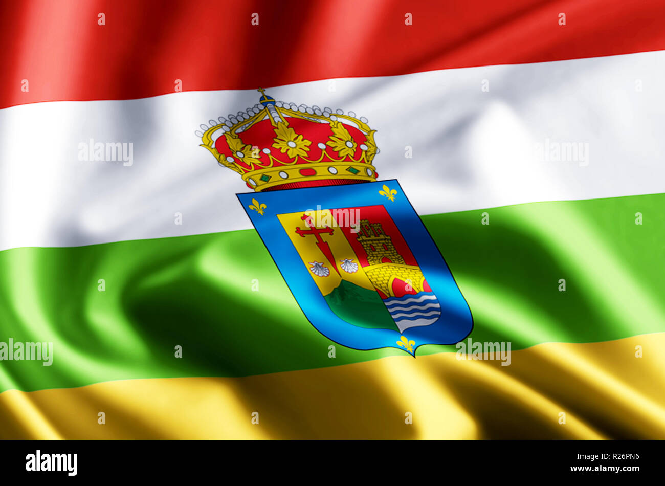 La Rioja 3D waving and closeup flag illustration with reflections ...