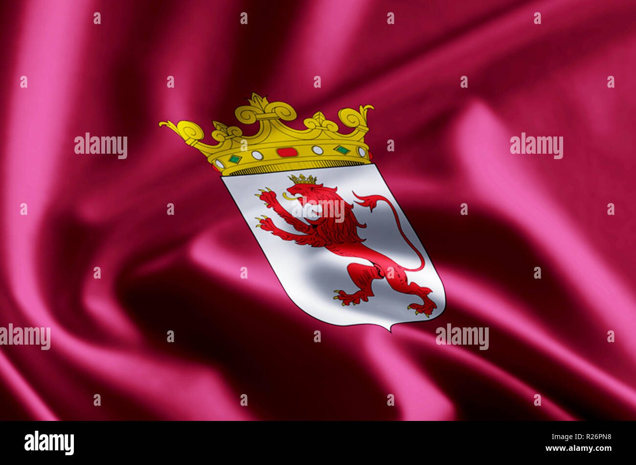 Leon 3D waving and closeup flag illustration with reflections. Usable ...